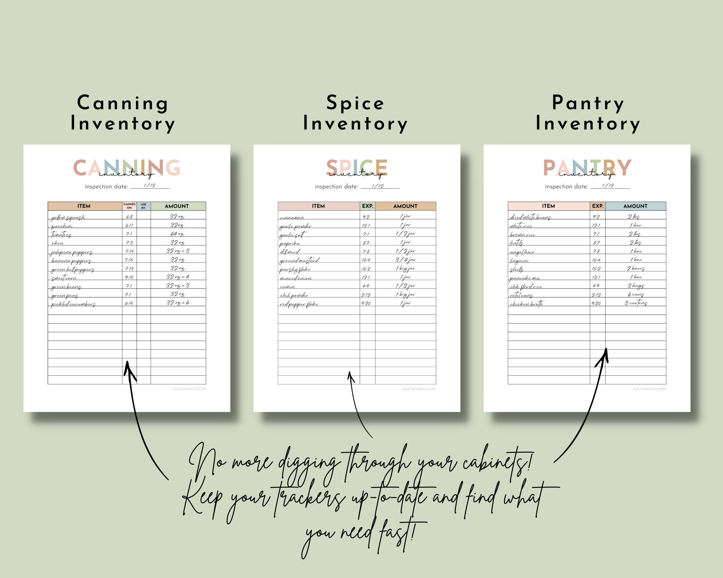 Kitchen Inventory Lists Printables Bundle, Food Storage Inventory ...