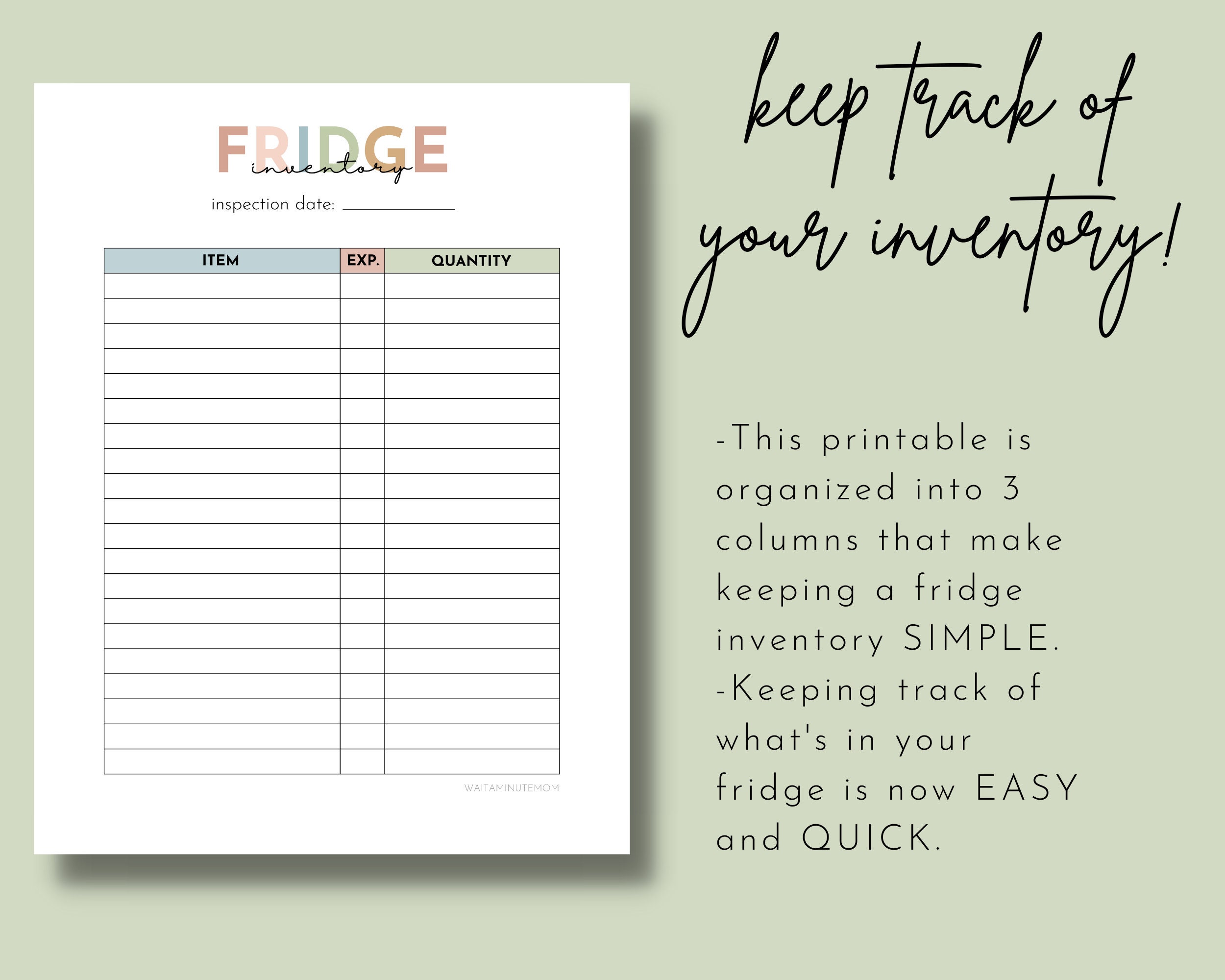 Simple Fridge Inventory List Printable, Fridge Contents Tracker, Family ...