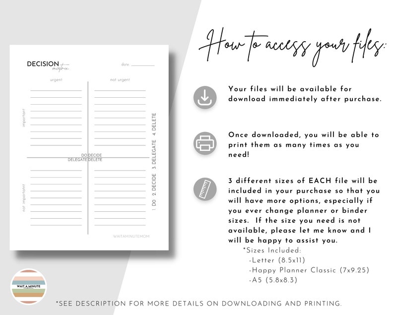 Printable Minimalist Decision Matrix, Priority Matrix Worksheet ...