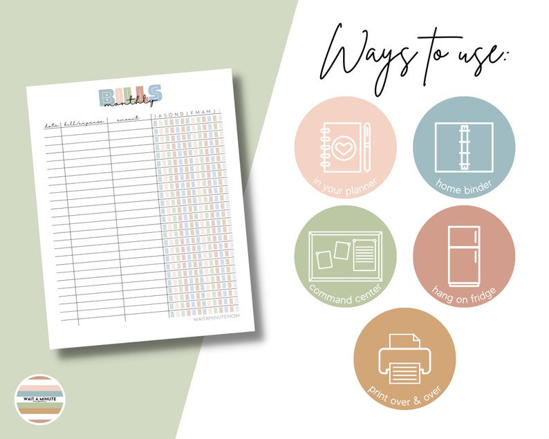 Monthly Bill Tracker Printable JULY START Monthly Expenses - Etsy