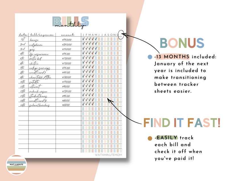Monthly Bill Tracker Printable, Bill Payment Tracker, Bill Payment ...