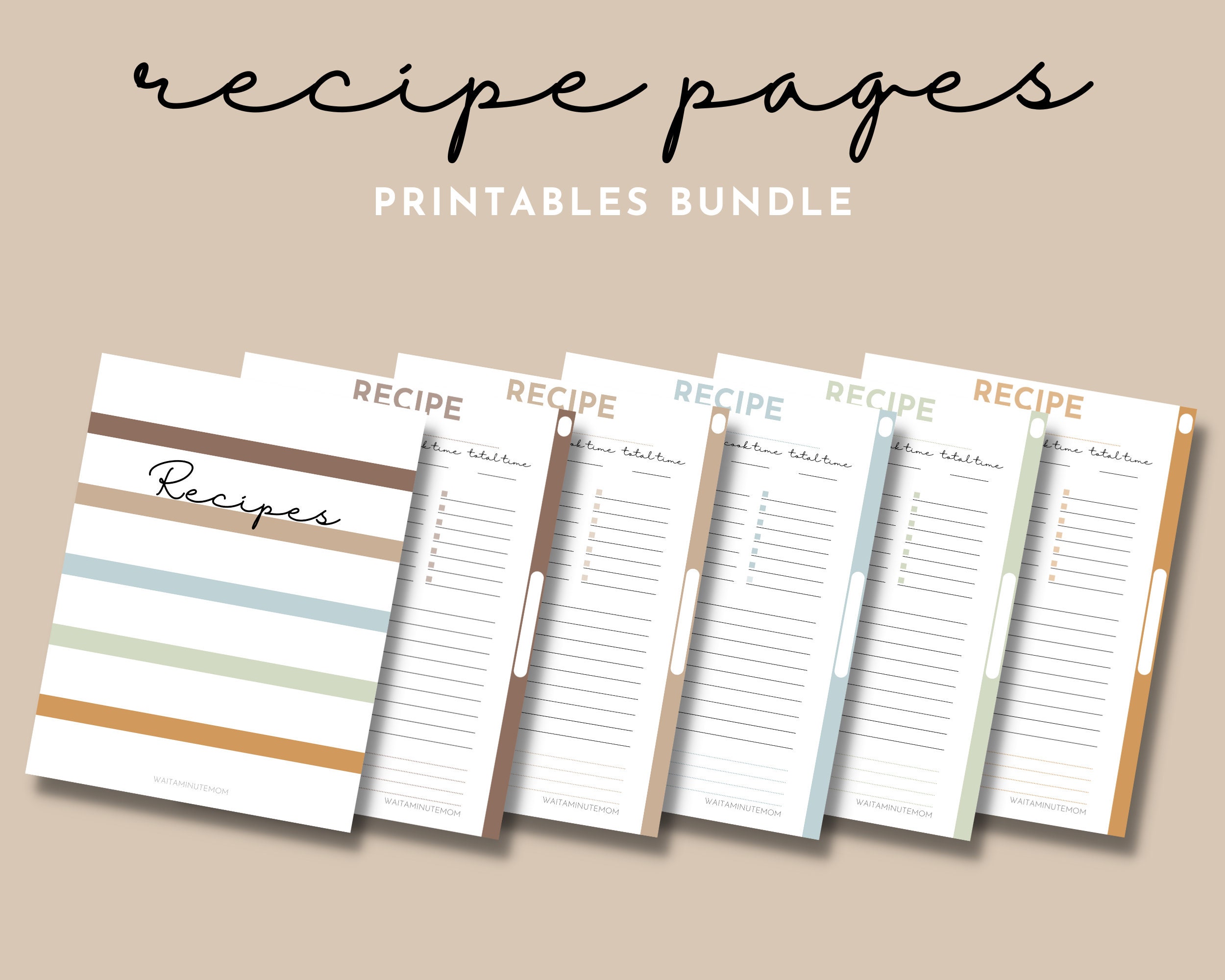 Recipe Pages Neutral Color Palette Printables, Blank Recipe Sheets ...