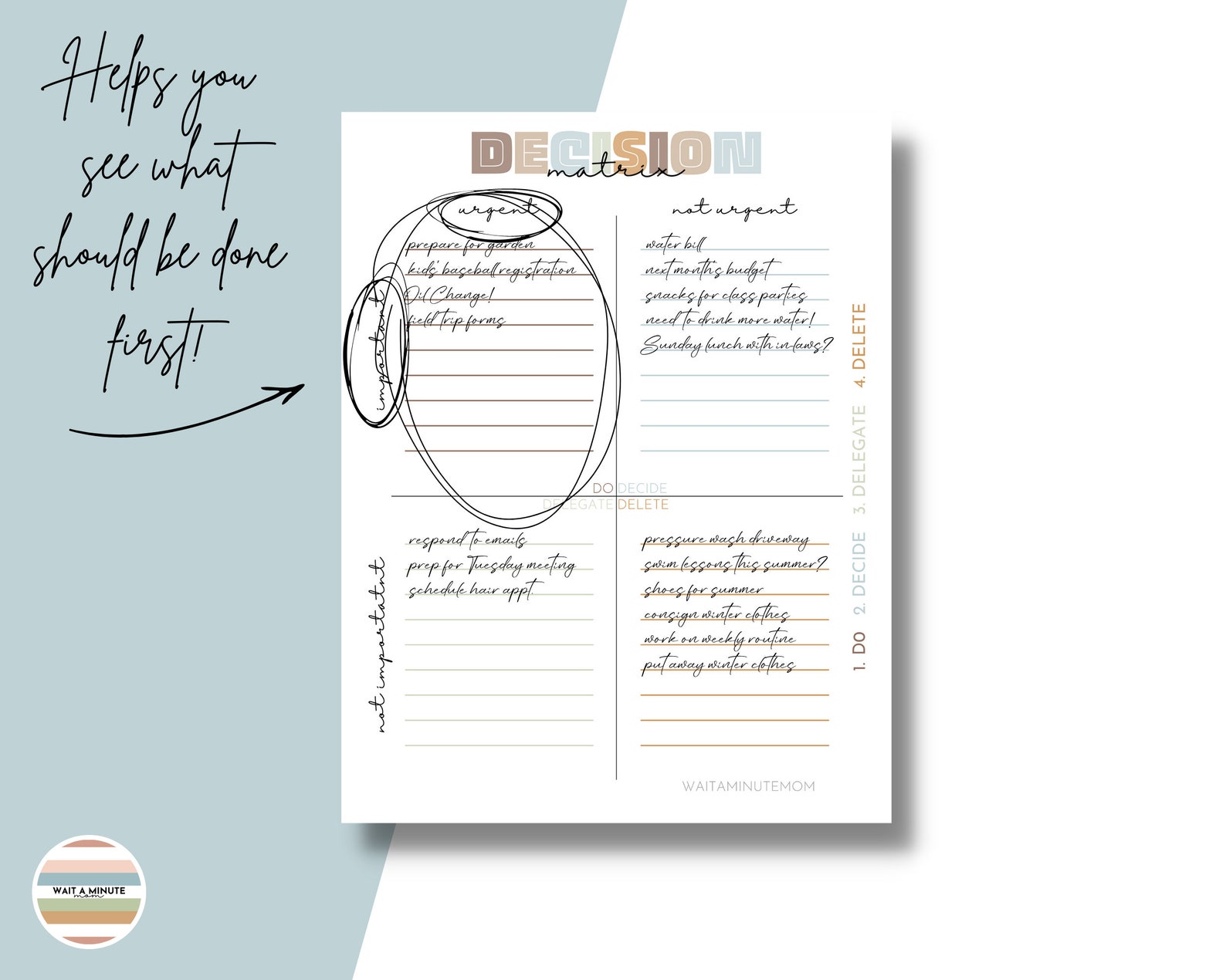 Decision Matrix for Busy Moms Printable, Priority Matrix Worksheet for ...