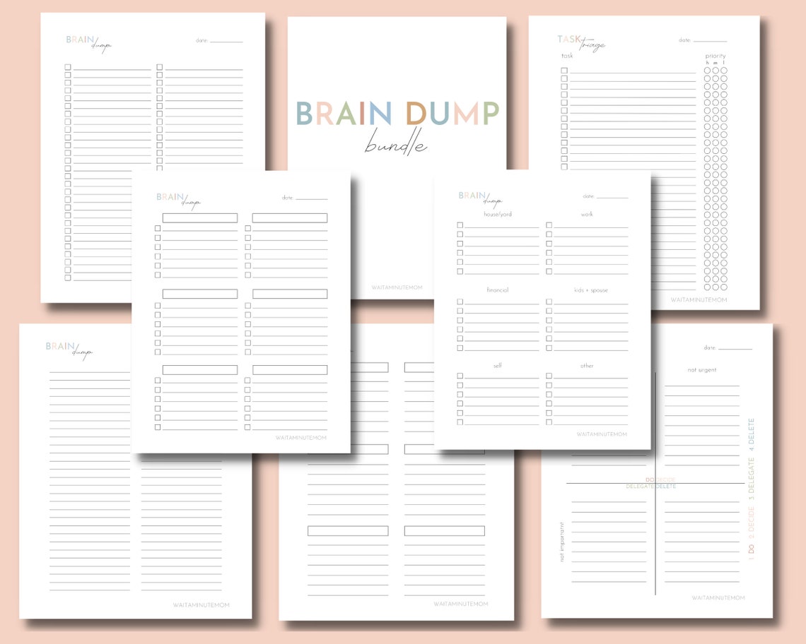 Brain Dump Worksheets for Busy and Overwhelmed Moms, Thought Organizer ...