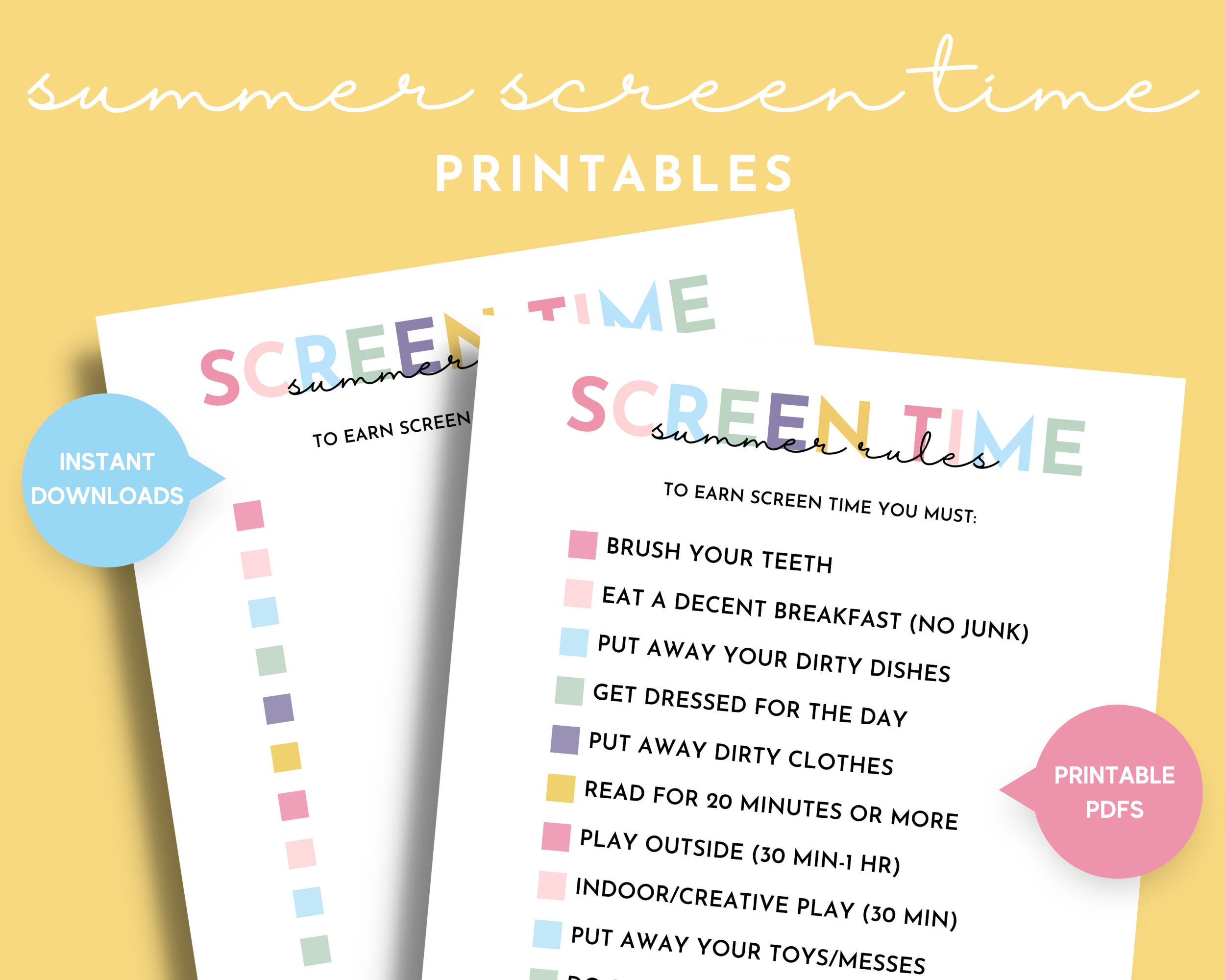 Summer Screen Time Rules Checklist Printable Screen Time - Etsy