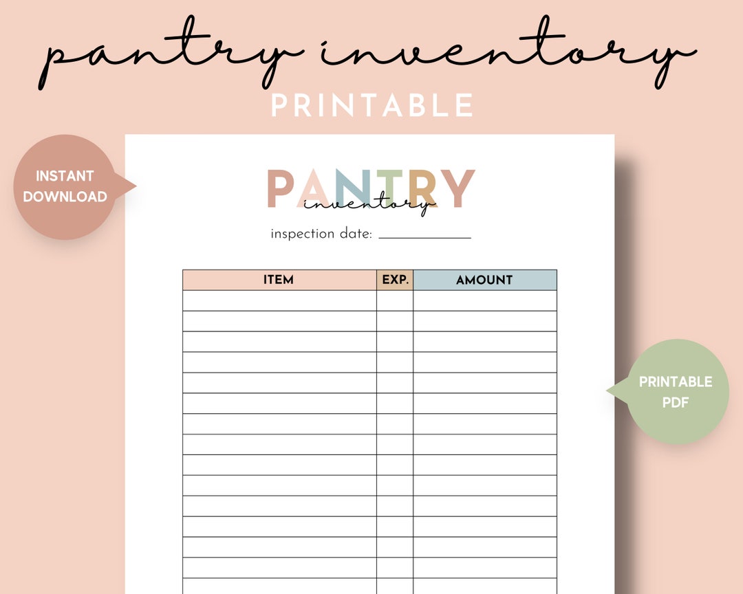 Simple Pantry Inventory List Printable, Pantry Contents Tracker, Pantry ...