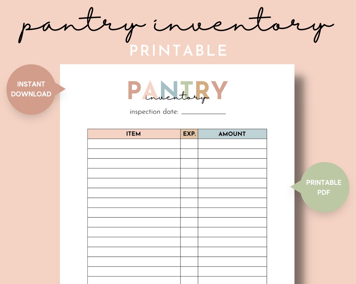 Simple Pantry Inventory List Printable, Pantry Contents Tracker, Pantry ...
