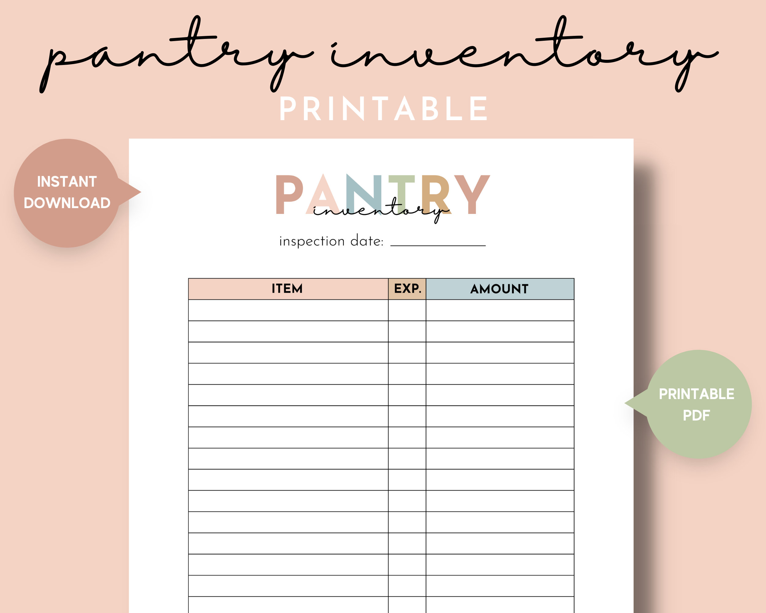Simple Pantry Inventory List Printable, Pantry Contents Tracker, Pantry ...