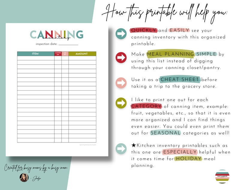 Printable Canning Inventory, Canning Stock List, Home Canning Journal ...