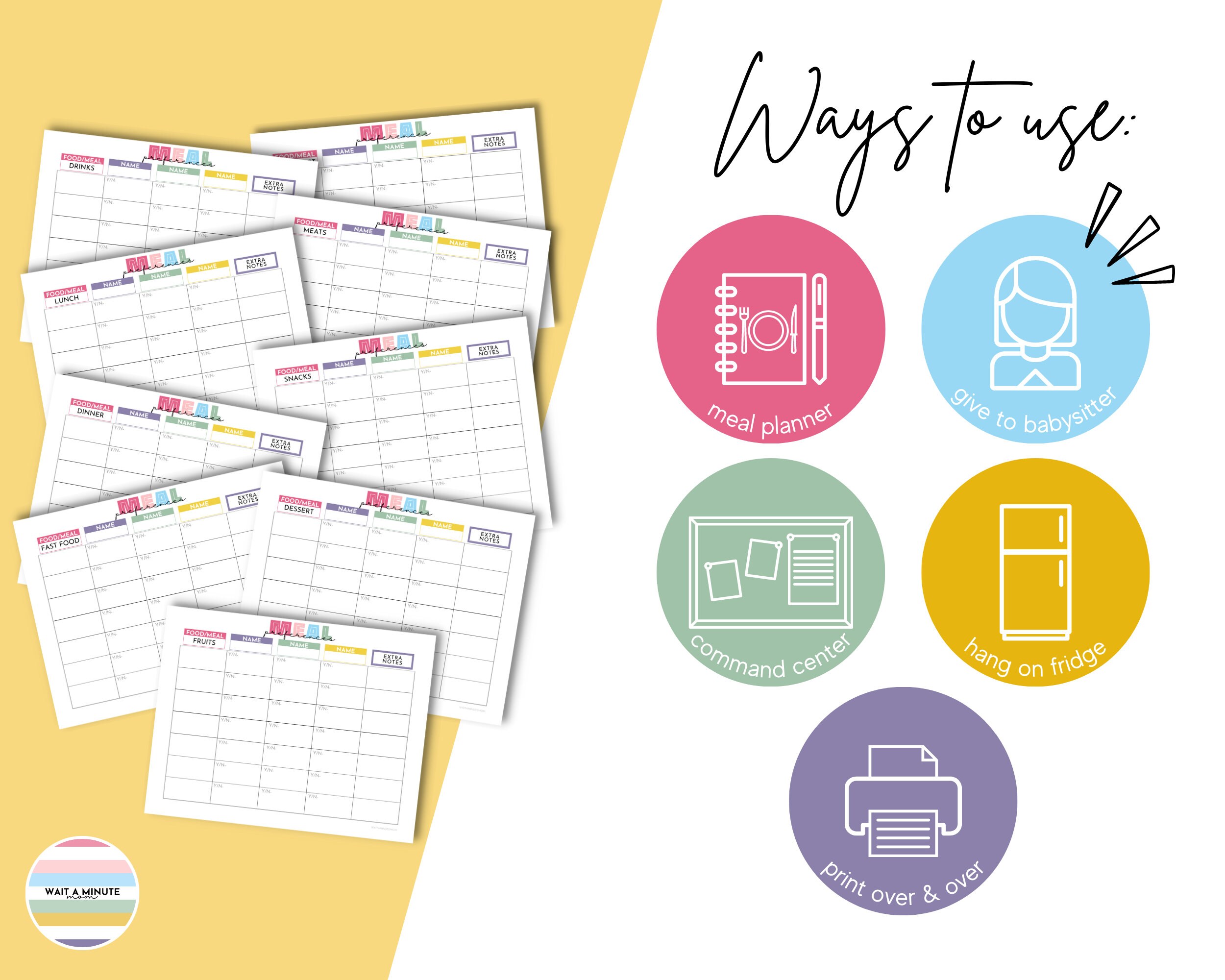 Kids' Meal Preferences Tracker Sheets, Meal Preferences Chart for ...