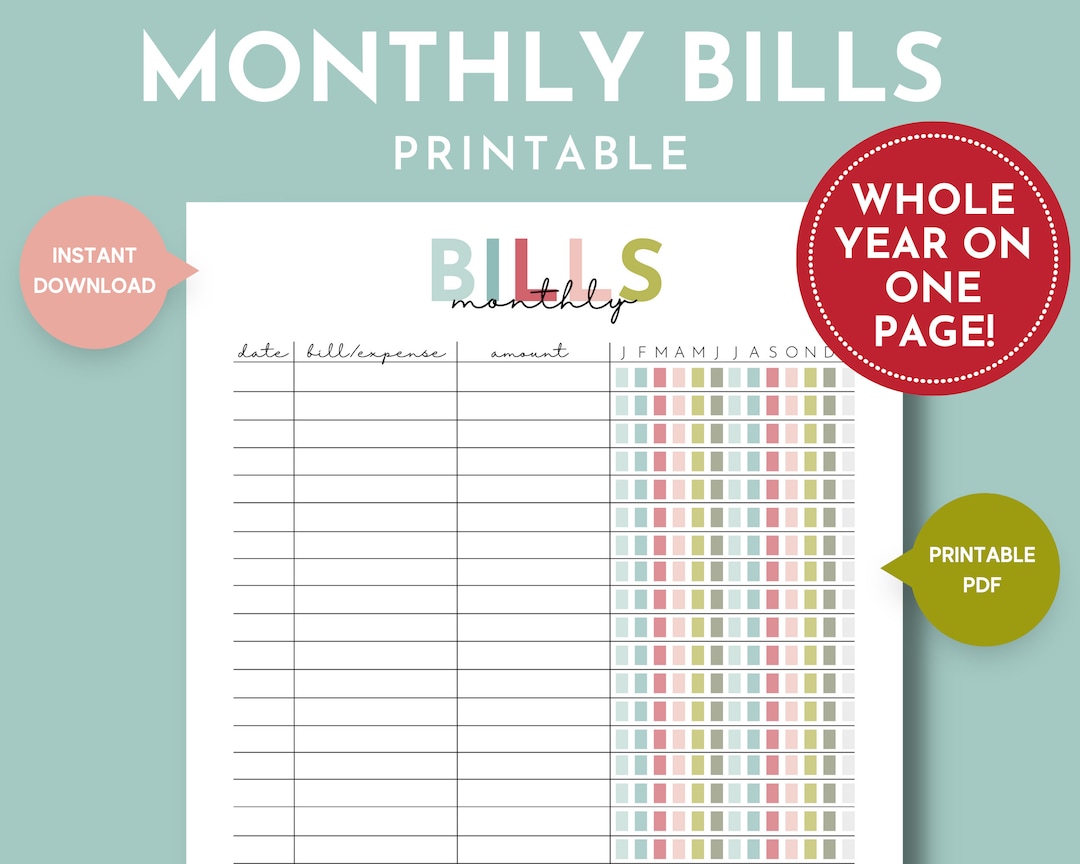Monthly Bill Tracker Printable, Bill Payment Tracker, Bill Payment ...