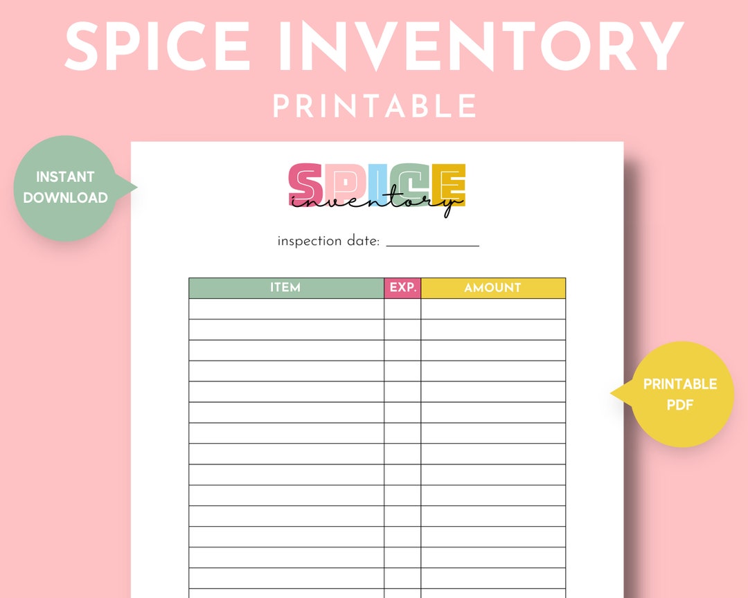 Tracker Sheet for Keeping up Herbs and Spices Supply, Seasonings ...