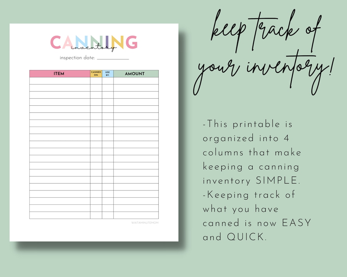 Canning Inventory List Printable, Simple Summer Canning Stock List ...