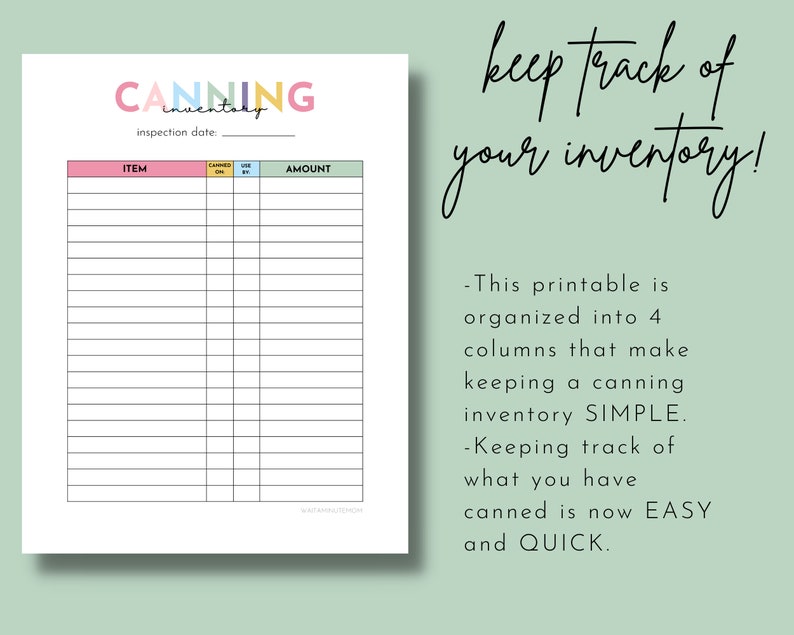 Canning Inventory List Printable, Simple Summer Canning Stock List ...