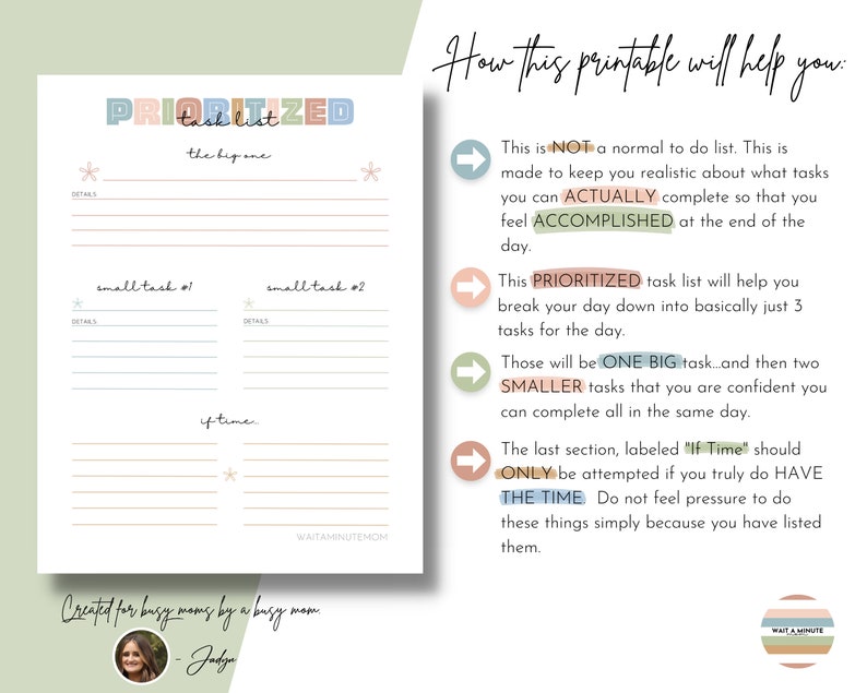 Simple Prioritized Task List Printable for Busy Moms, to Do List ...