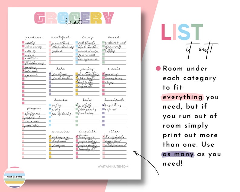 Categorized Grocery List Printable, Organized Grocery Store Checklist ...