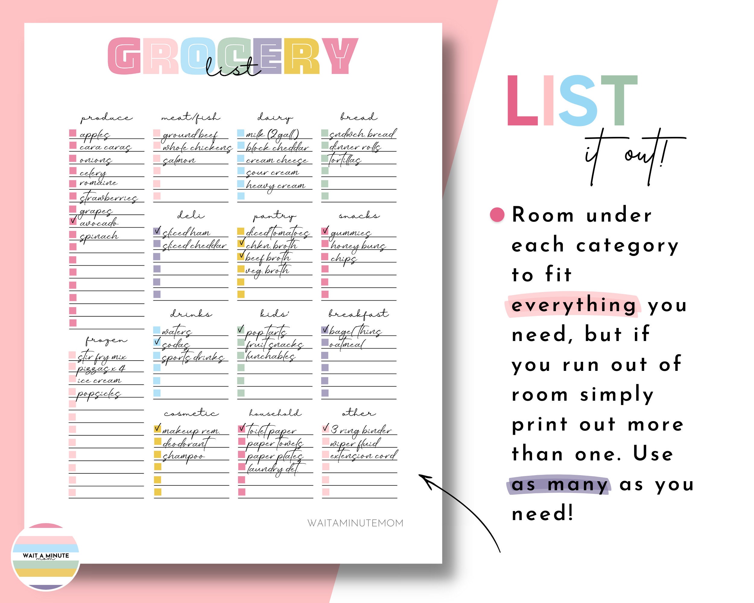 Categorized Grocery List Printable, Organized Grocery Store Checklist ...