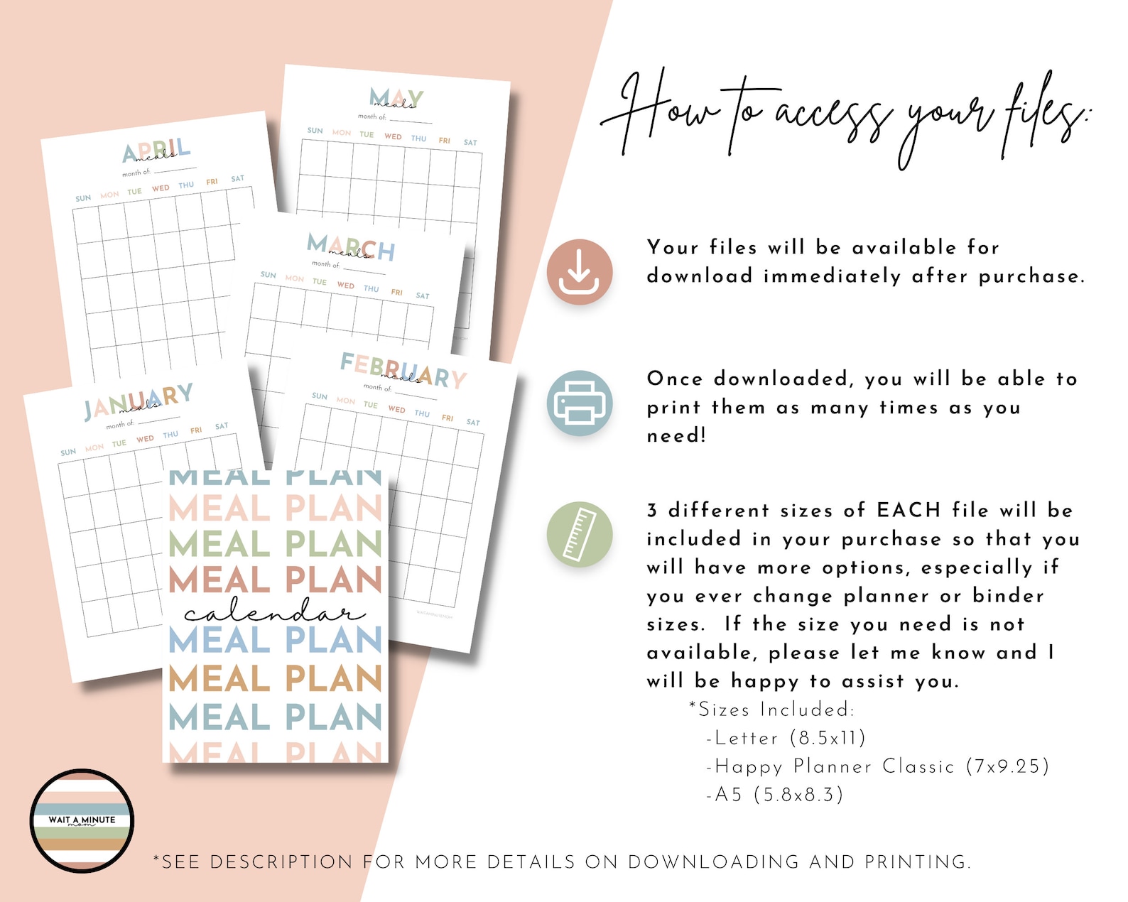 Printable Monthly Meal Plan Calendar Sheets, Monthly Menu Plan, Blank ...