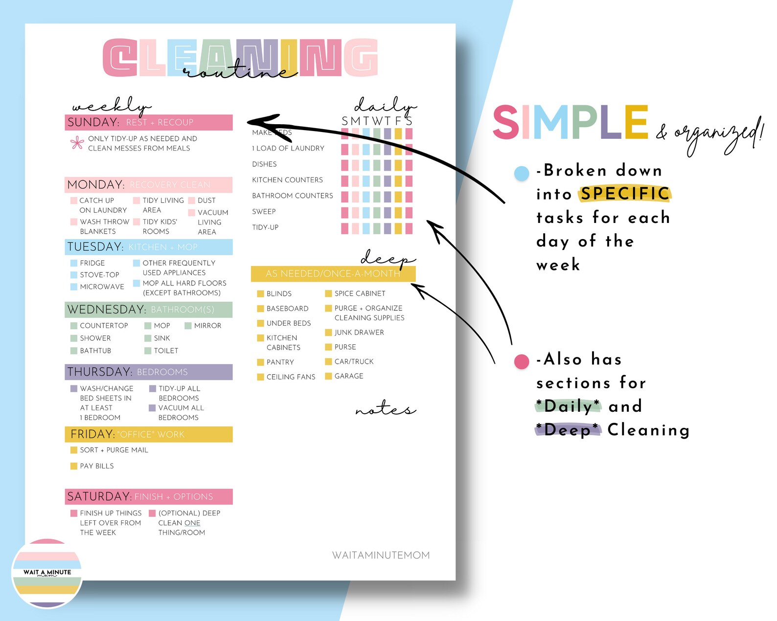 Easy Weekly Cleaning Schedule Printable, Busy Mom Cleaning Checklist ...