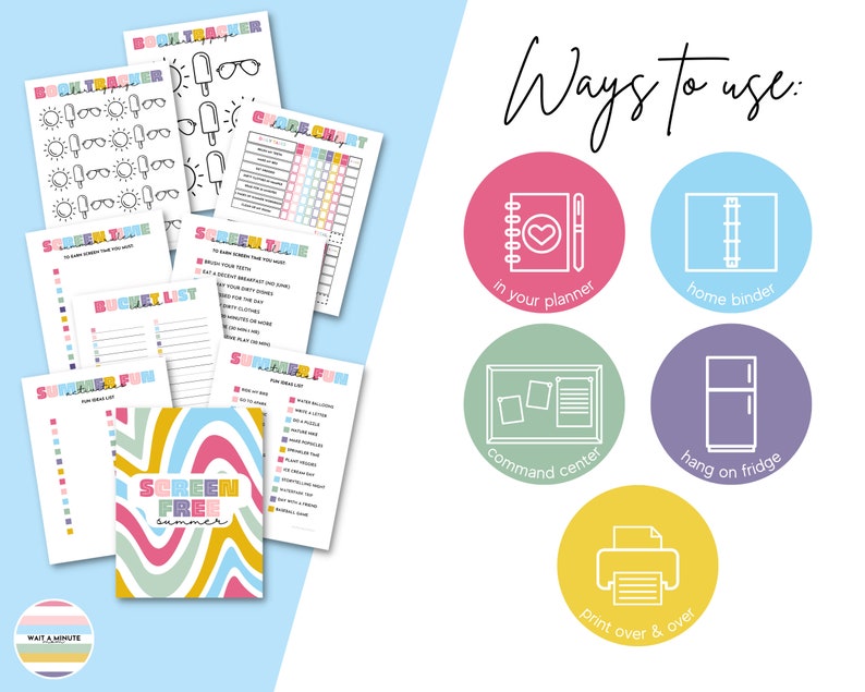 Screen Free Summer for Kids Printables Pack, Screen Time Chore Chart ...