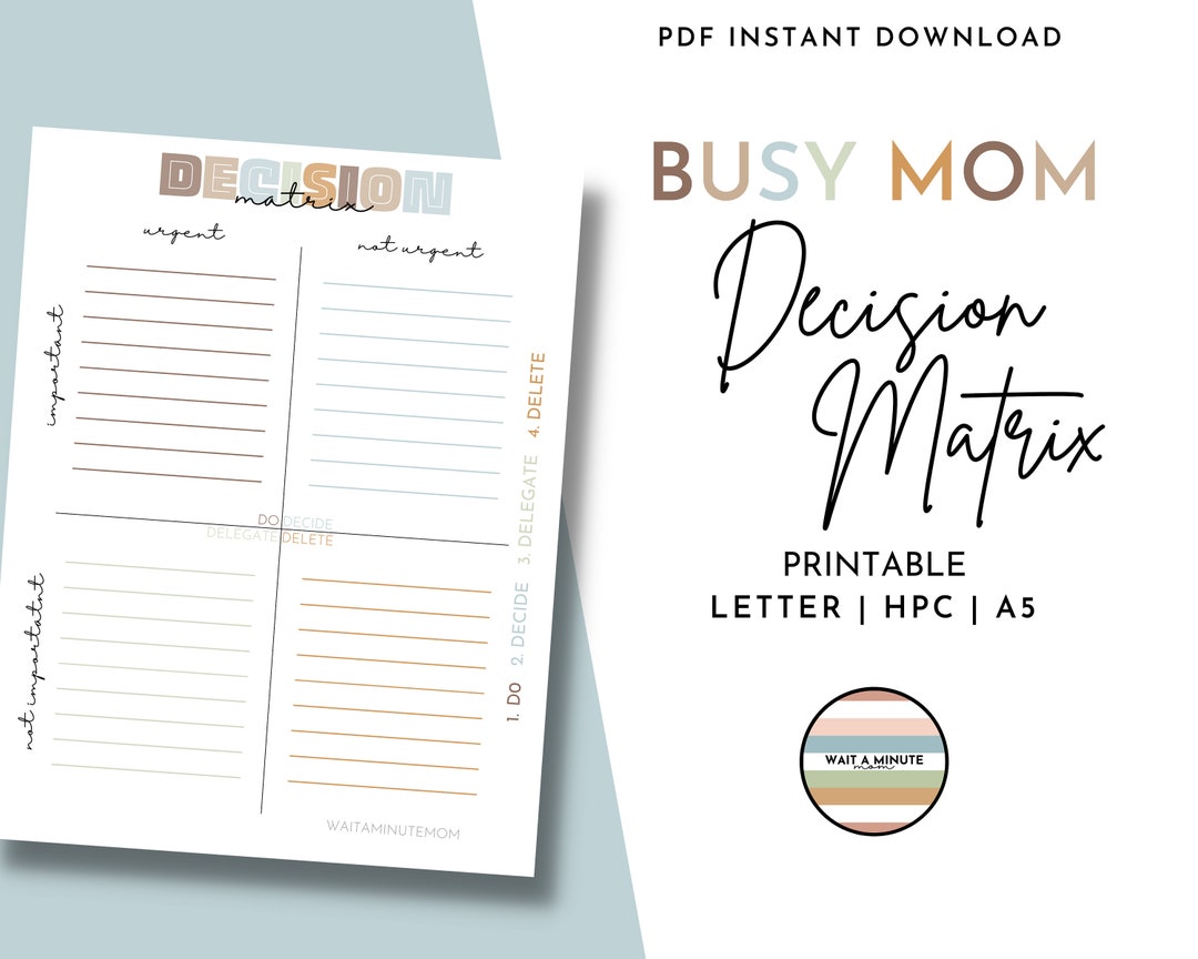 Decision Matrix for Busy Moms Printable, Priority Matrix Worksheet for ...