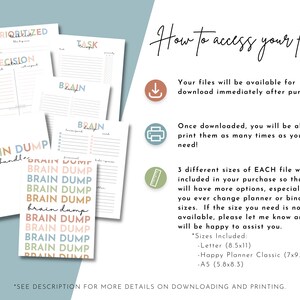 Brain Dump Printable Bundle, Decision Matrix, Thought Organizer ...