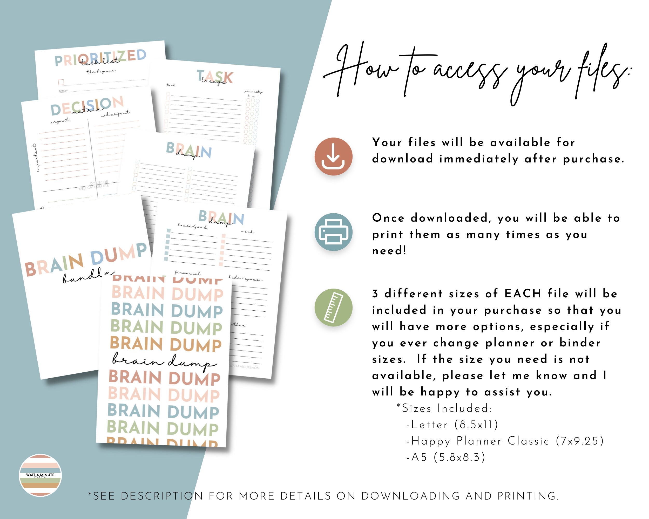 Brain Dump Printable Bundle, Decision Matrix, Thought Organizer ...