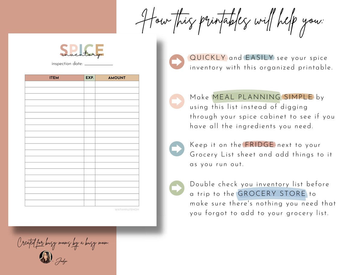 Spice Inventory List Printable, Kitchen Inventory, Food Spices Stock ...