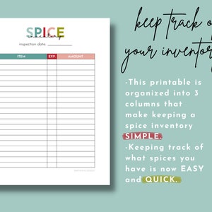Printable Spice Inventory, Herbs and Spices List, Kitchen Inventory ...