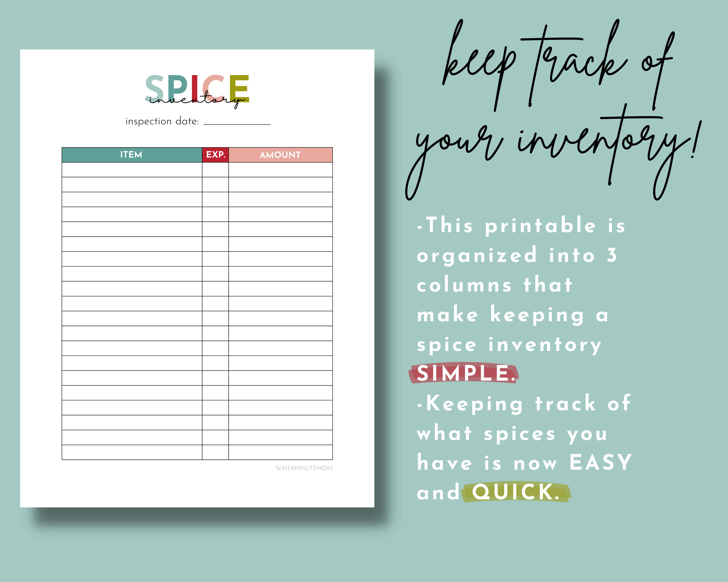 Printable Spice Inventory, Herbs and Spices List, Kitchen Inventory ...