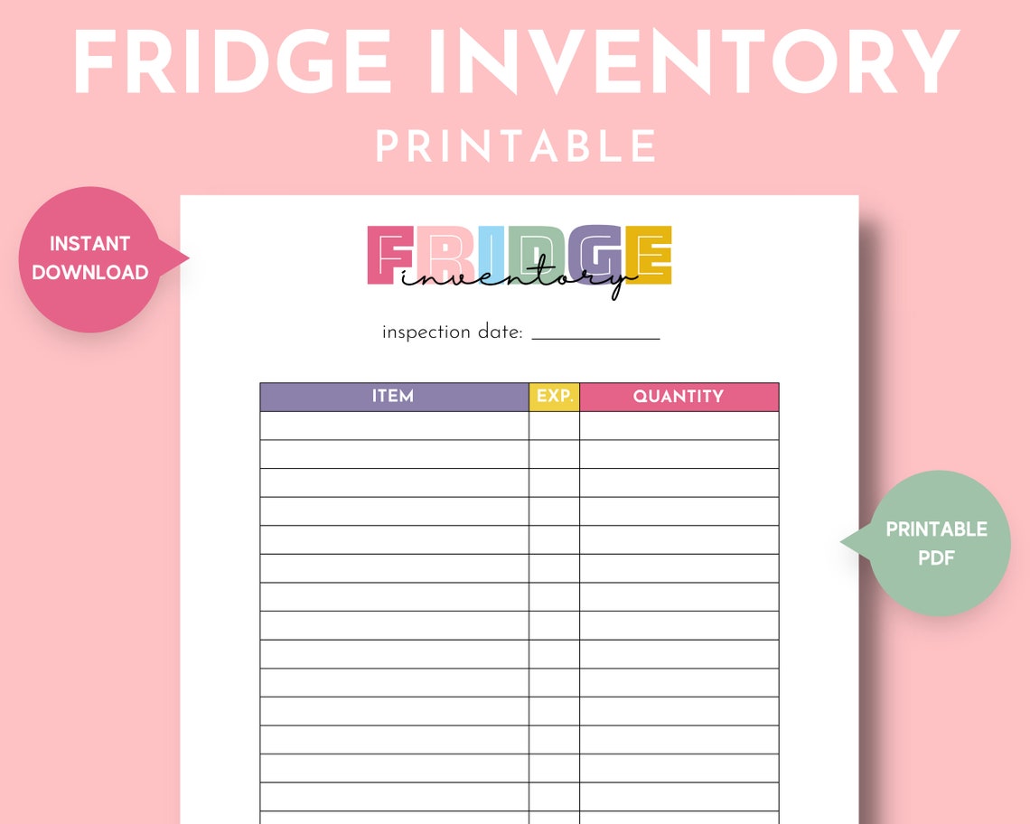 Refrigerator Inventory Log Printable for Kitchen Organization and Meal ...