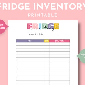 Refrigerator Inventory Log Printable for Kitchen Organization and Meal ...