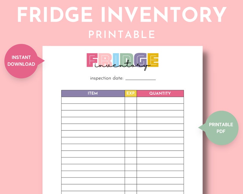 Refrigerator Inventory Log Printable for Kitchen Organization and Meal ...