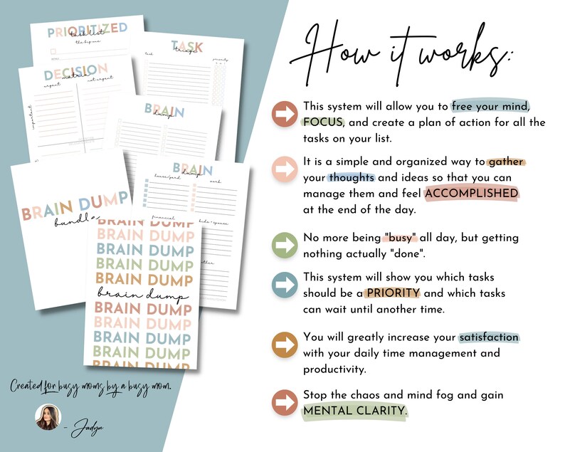 Brain Dump Printable Bundle, Decision Matrix, Thought Organizer ...