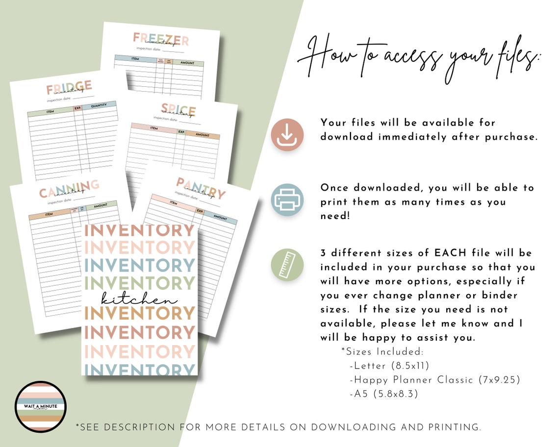 Kitchen Inventory Lists Printables Bundle, Food Storage Inventory ...