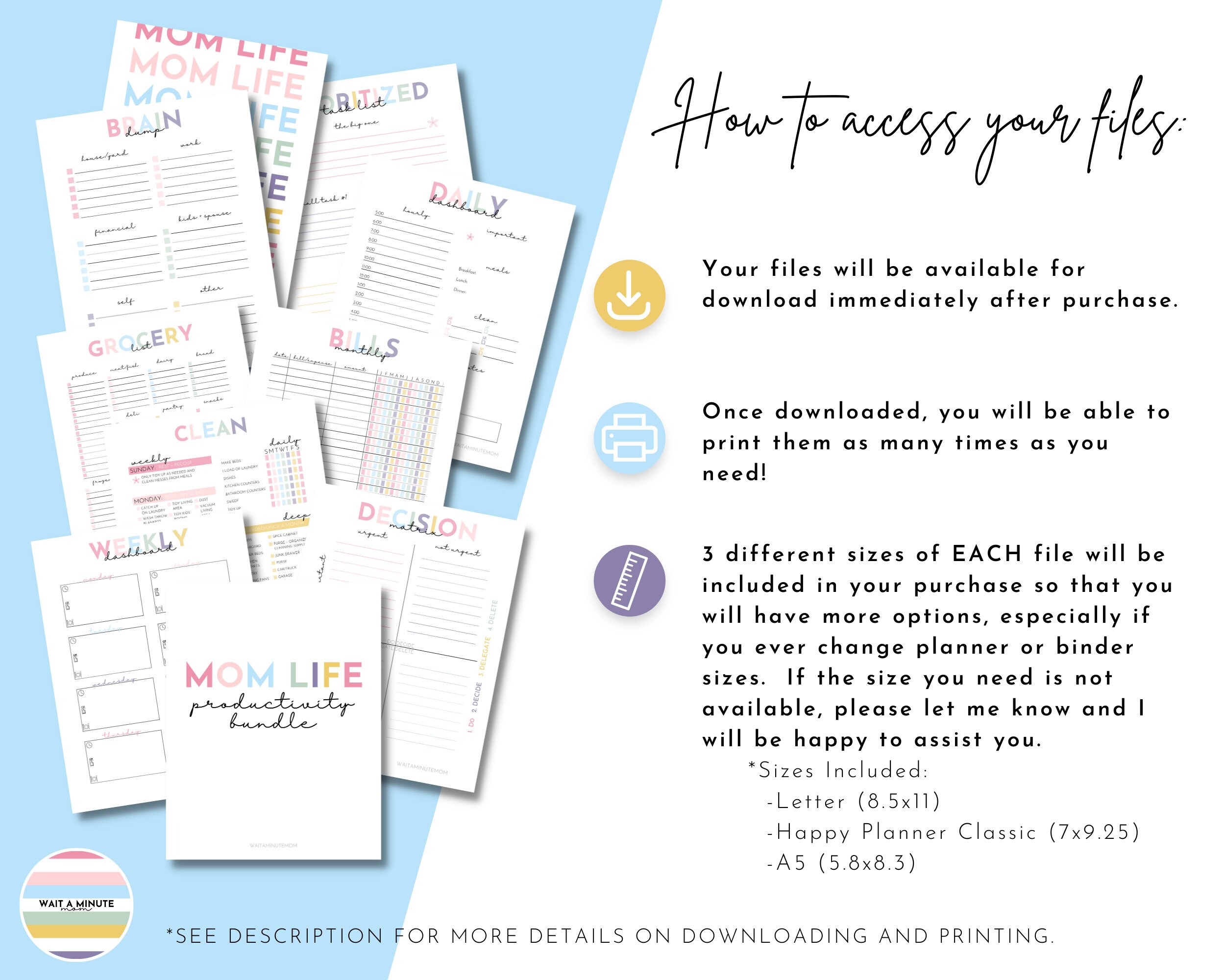 Simple Mom Life Productivity Printables Bundle, Busy Mom Life Binder ...