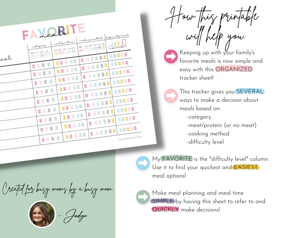 Favorite Easy Meals Printable List With Air Fryer Section, Go to Meal ...