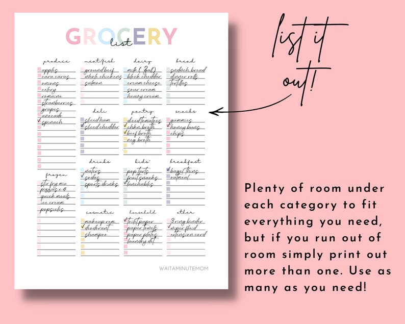 Simple Grocery List Printable With Categories, Grocery Store Checklist ...