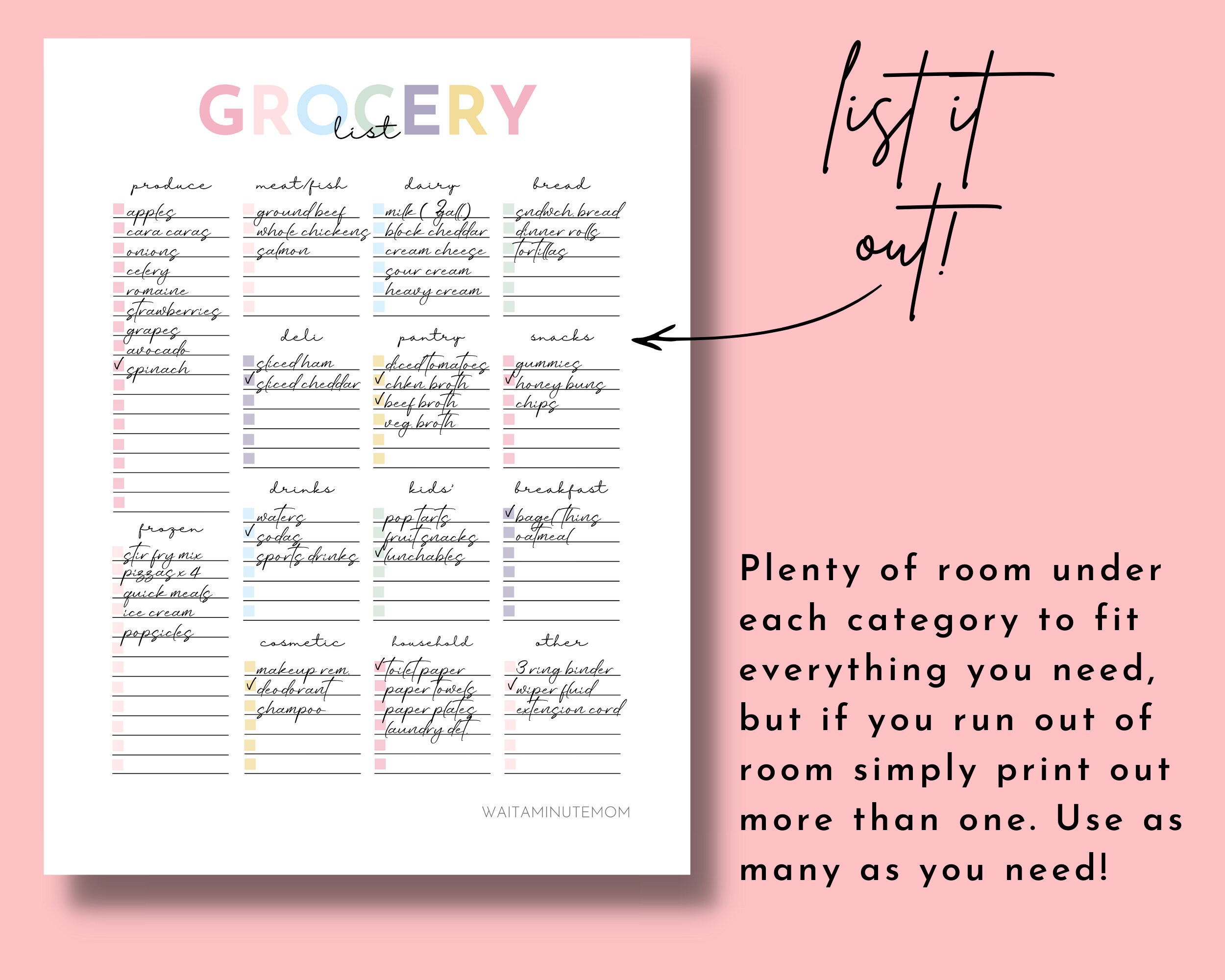 Simple Grocery List Printable With Categories, Grocery Store Checklist ...