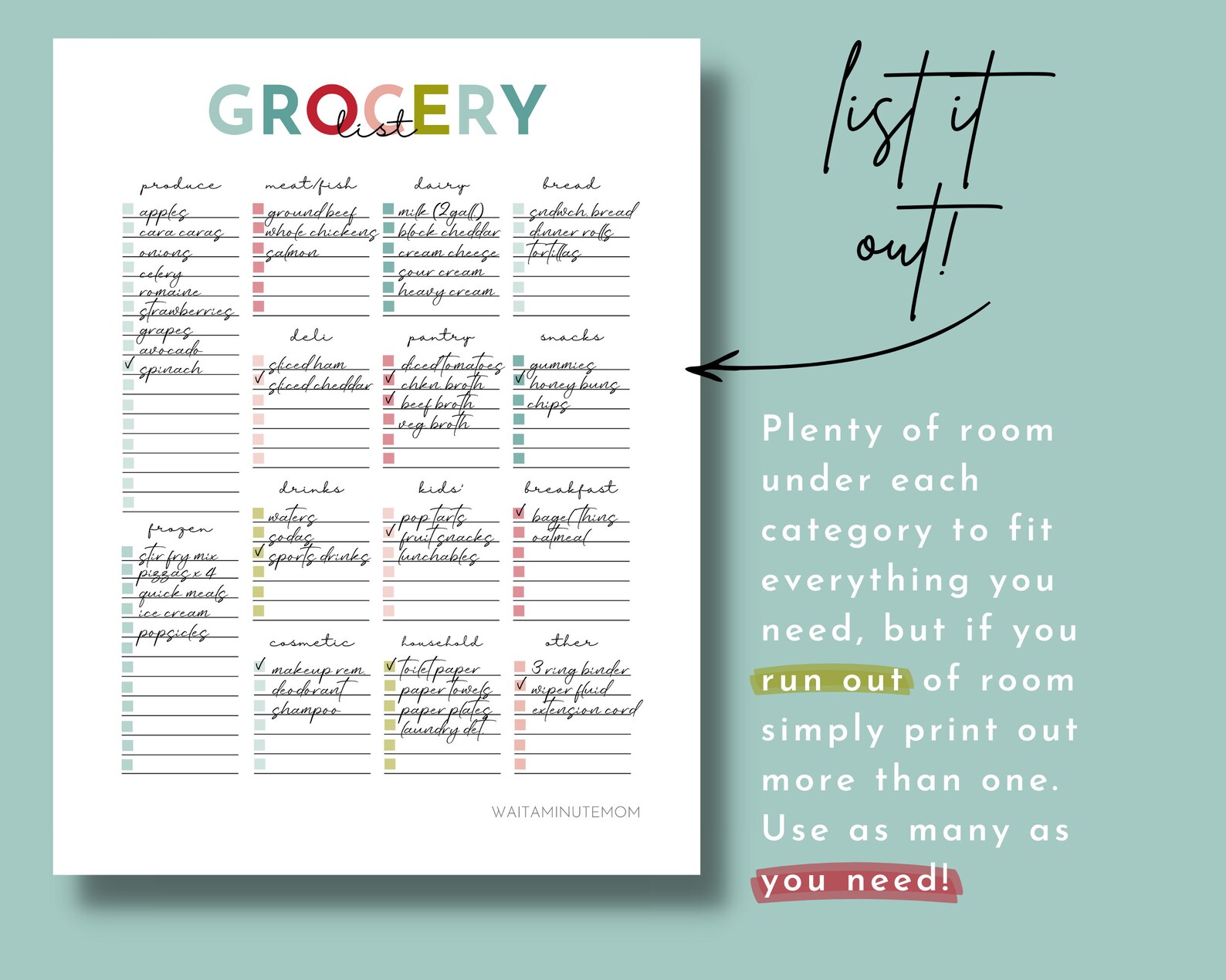 Printable Grocery List With Categories, Grocery Store Checklist ...