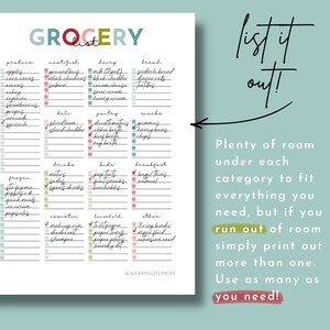 Printable Grocery List With Categories, Grocery Store Checklist ...