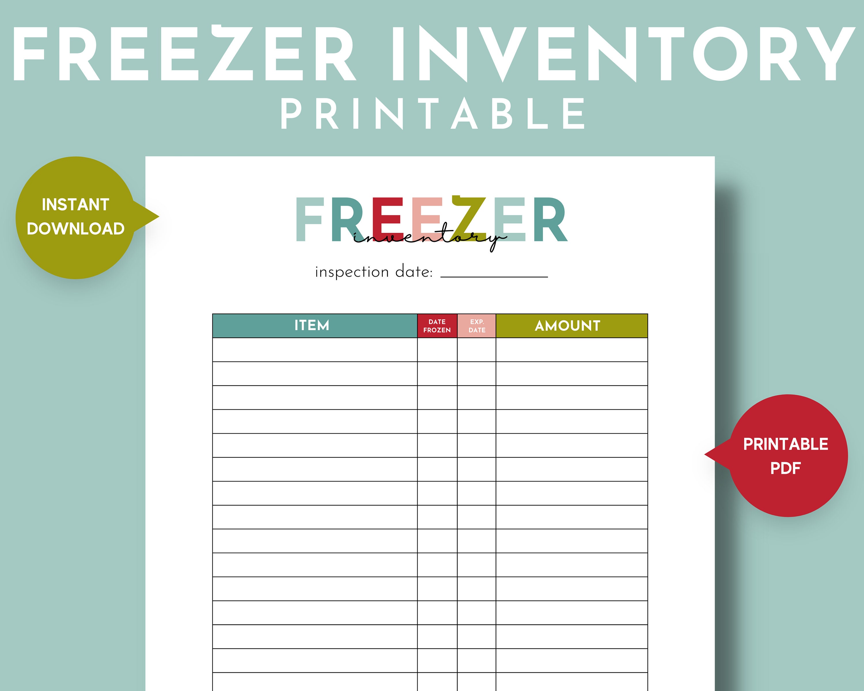 Printable Freezer Inventory, Simple Freezer Contents Tracker, Frozen ...