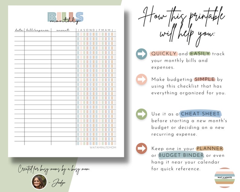 Monthly Bill Tracker Printable JULY START, Monthly Expenses Tracker ...