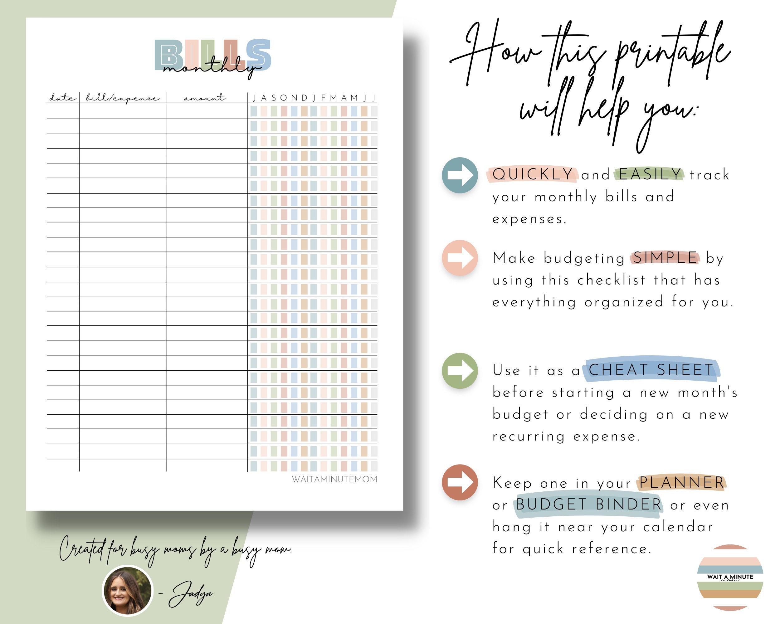 Monthly Bill Tracker Printable JULY START, Monthly Expenses Tracker ...
