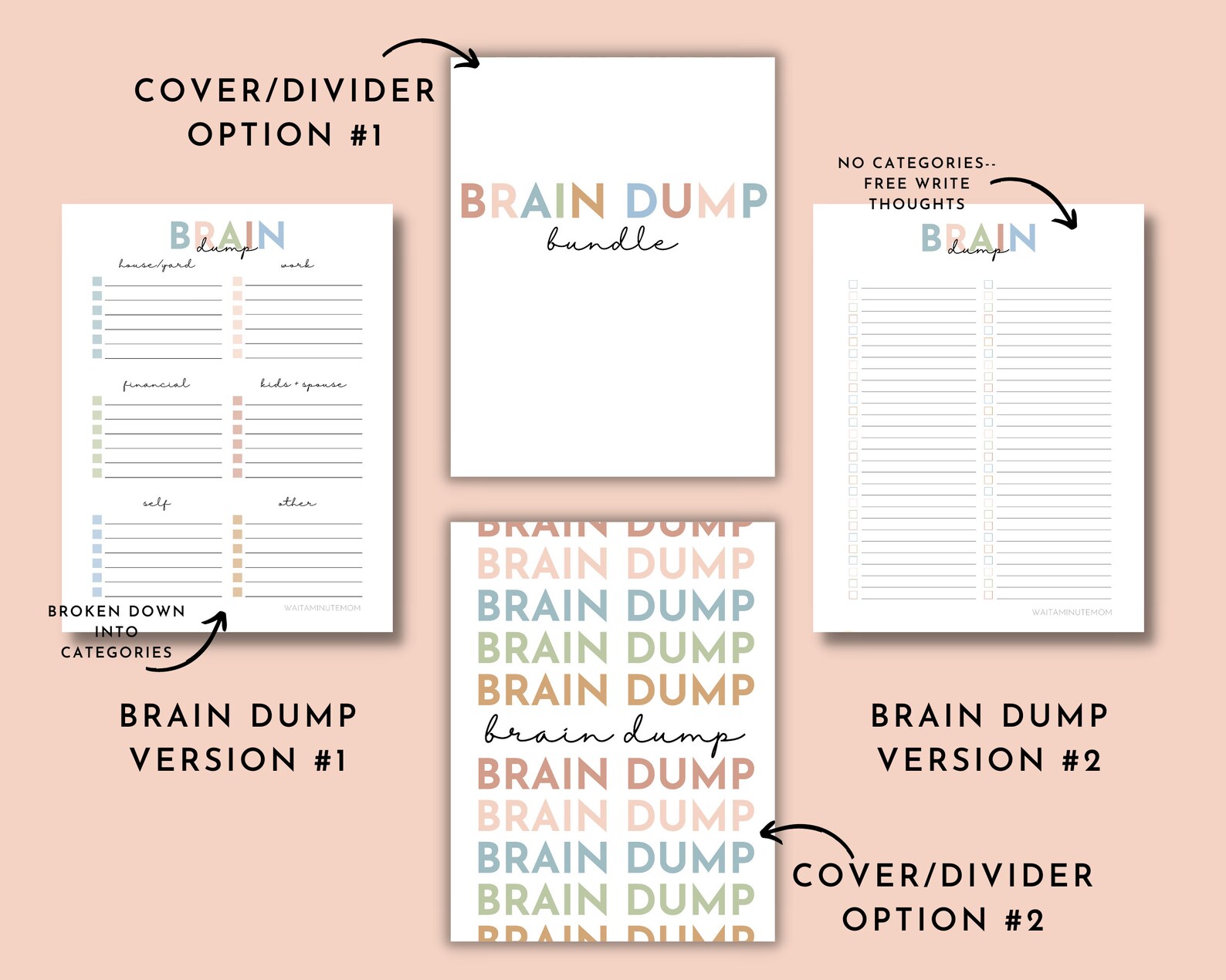 Brain Dump Printable Bundle, Thought Organizer, Decision Matrix ...