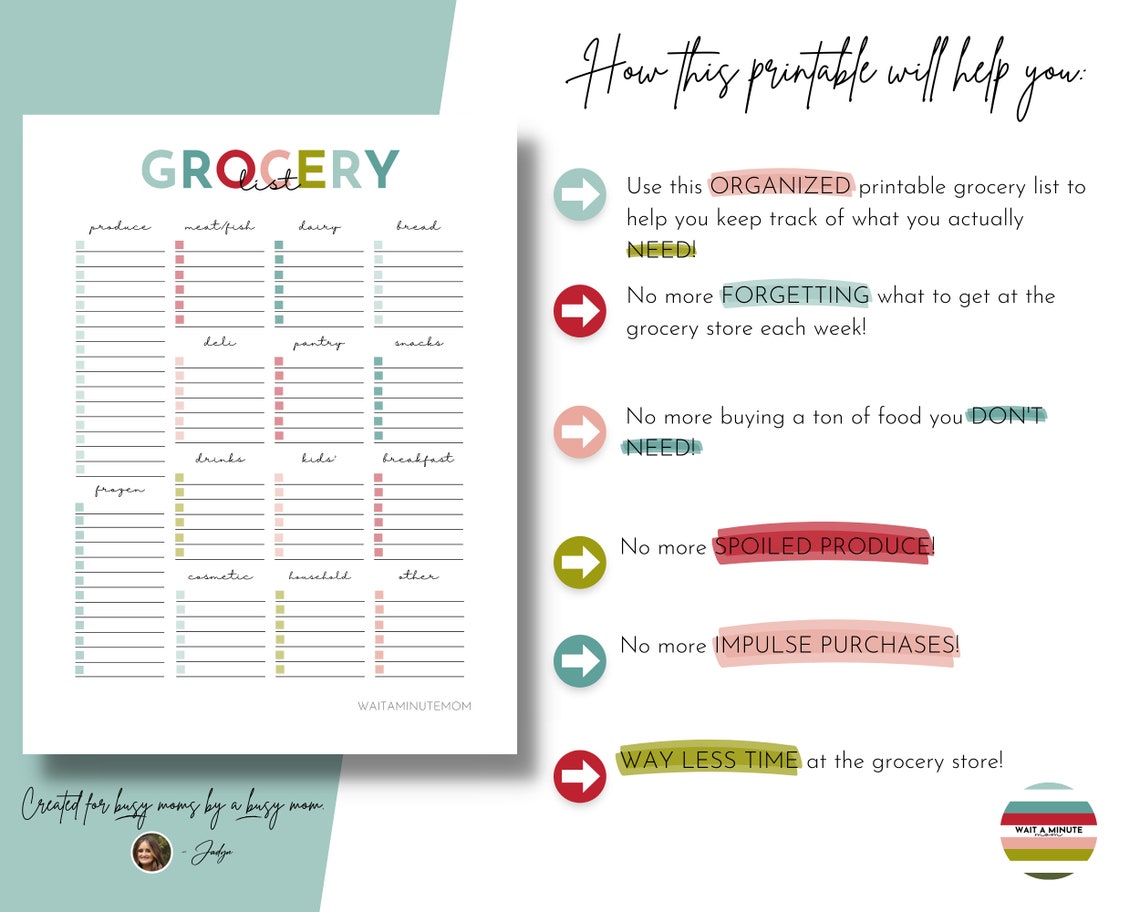 Printable Grocery List With Categories, Grocery Store Checklist ...