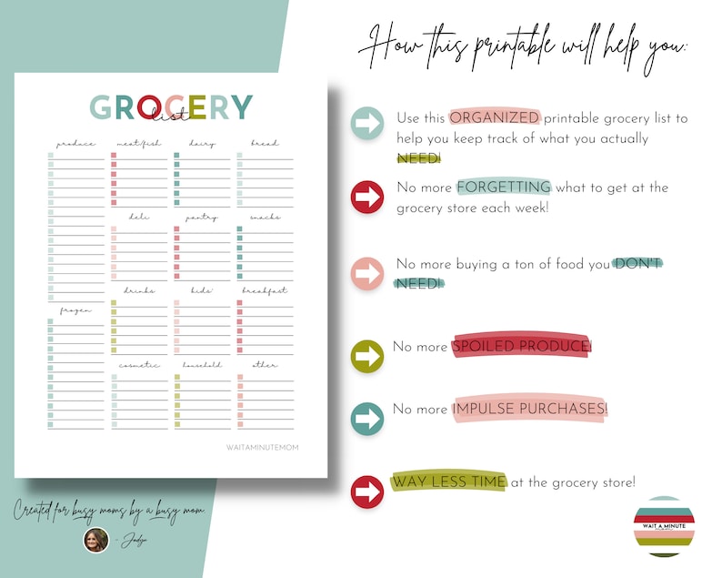 Printable Grocery List With Categories, Grocery Store Checklist ...