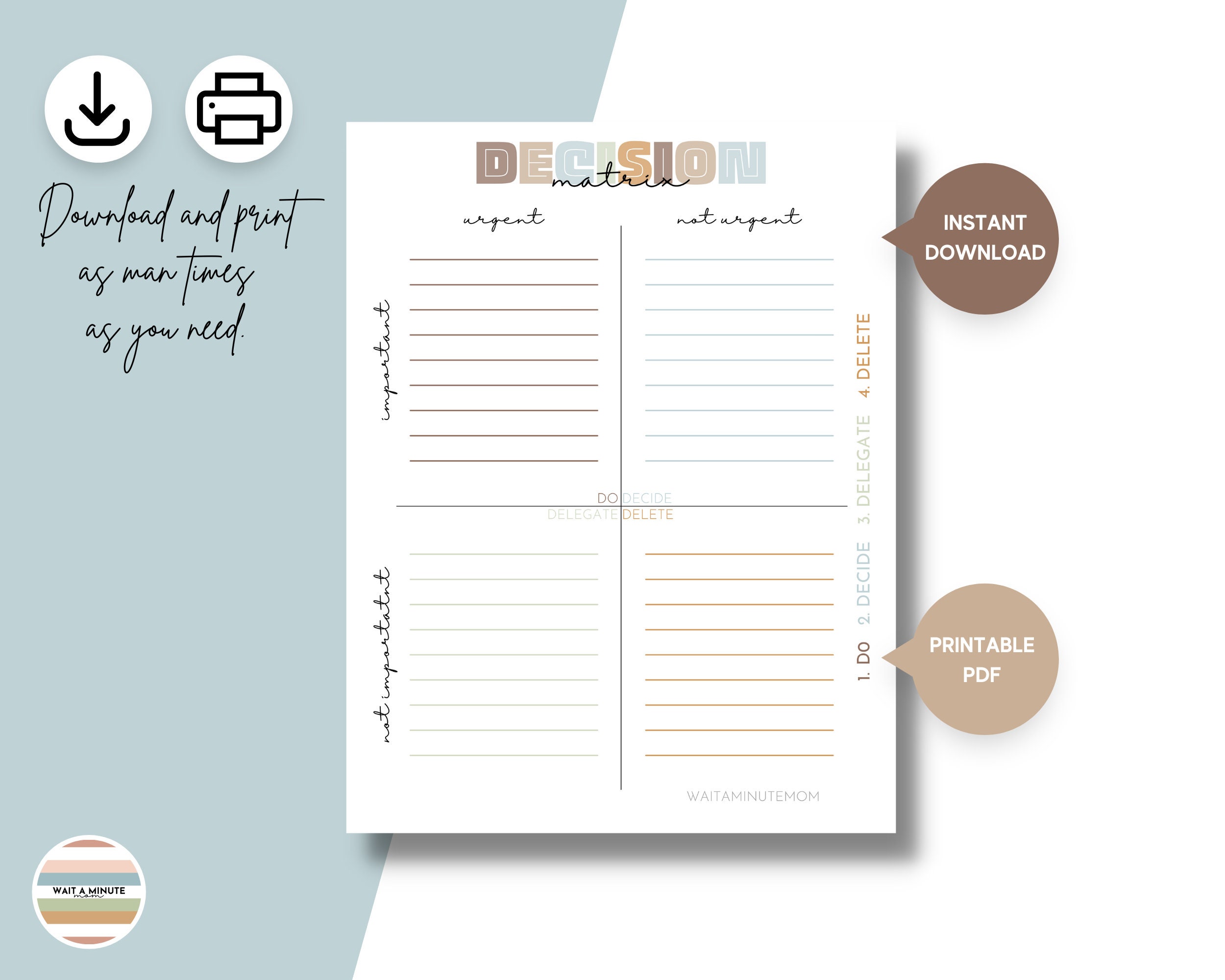 Decision Matrix for Busy Moms Printable Priority Matrix - Etsy