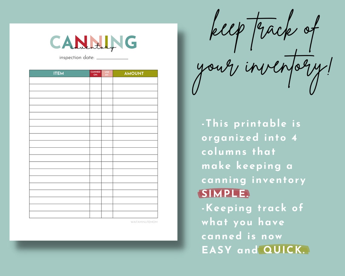 Printable Canning Inventory, Canning Stock List, Home Canning Journal ...