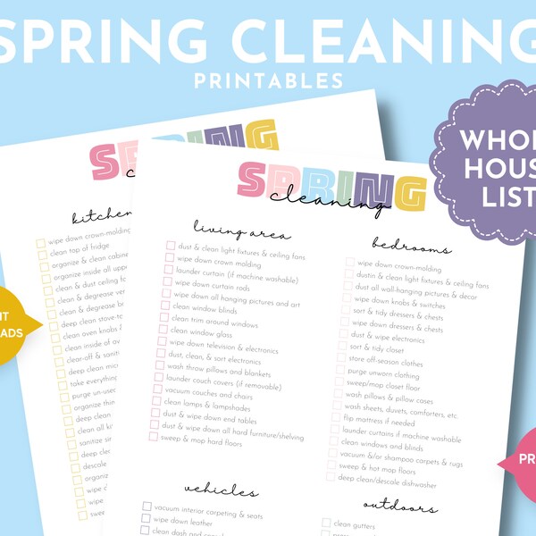 Simple Room by Room Spring Cleaning Checklist Printable, Whole House ...